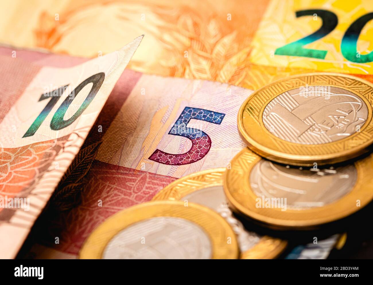 Real currency, money from brazil. Brazilian banknotes and coins ...