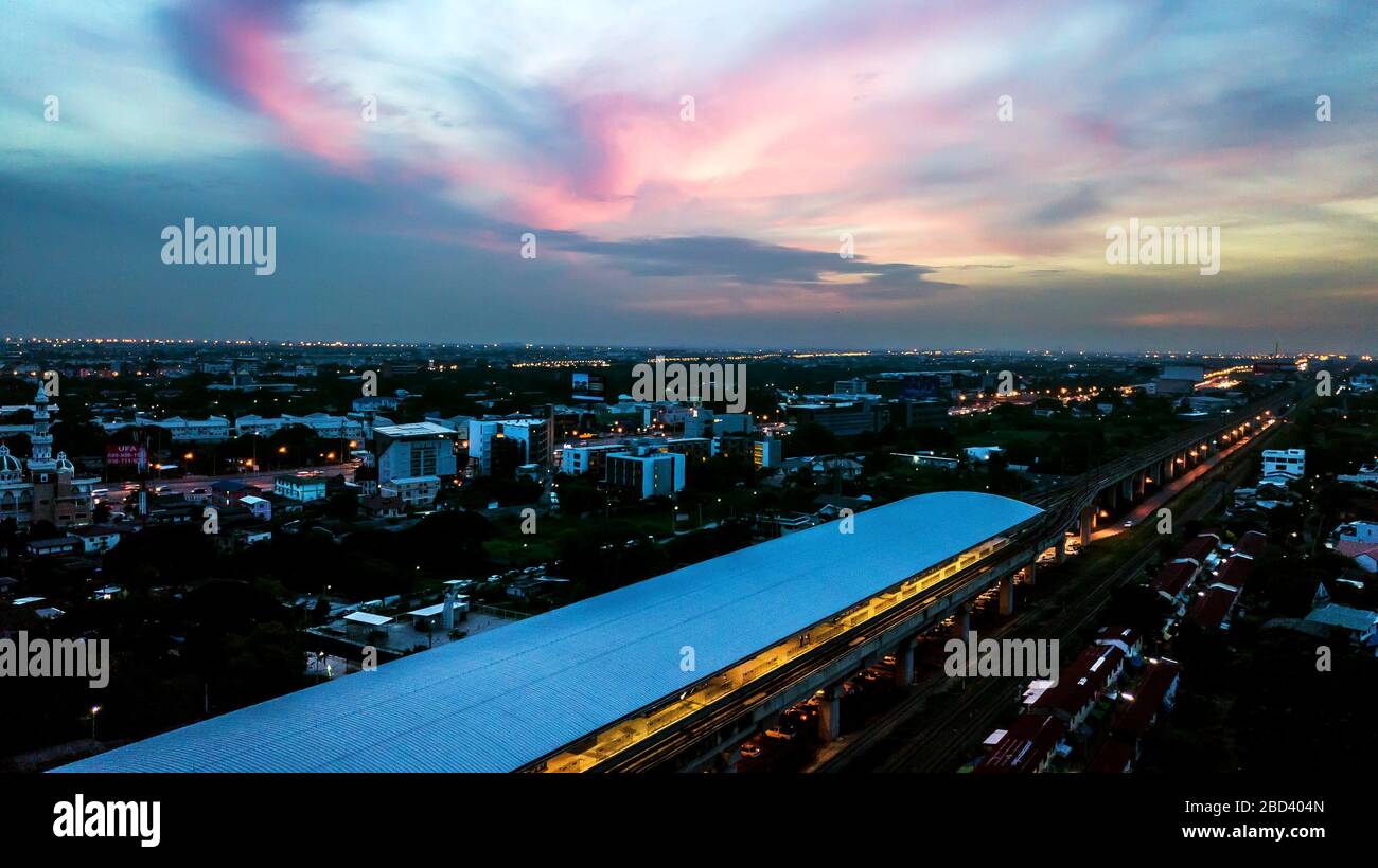Aerial view of electric train in Morning time Stock Photo - Alamy