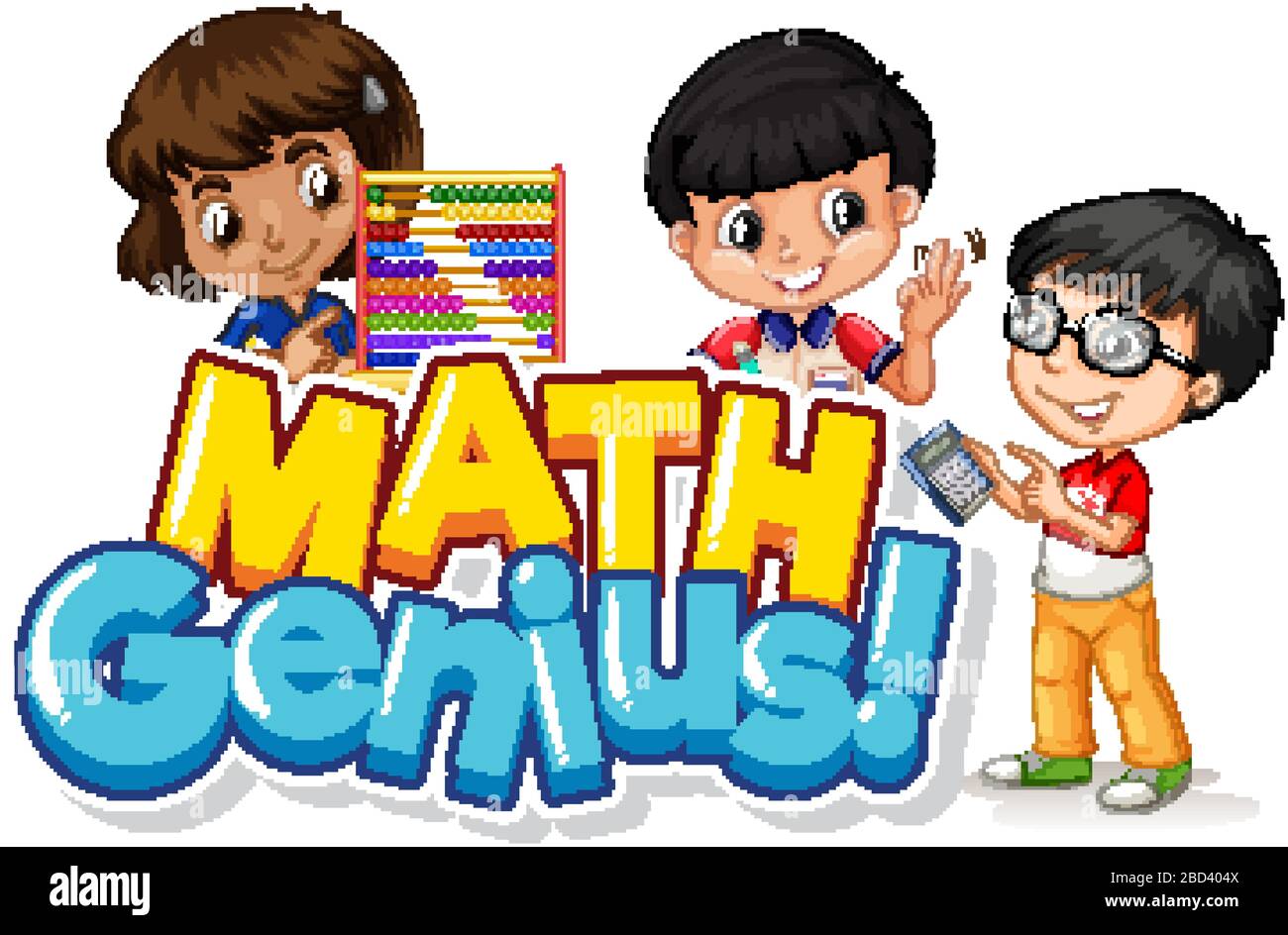 Font design for word math genius with happy children illustration Stock ...