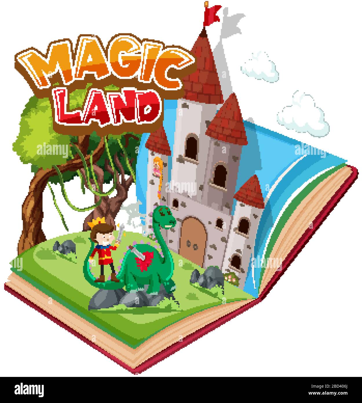 Font design for word magic land with prince and dragon illustration ...