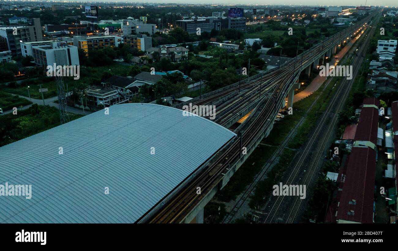 Aerial view of electric train in Morning time Stock Photo - Alamy