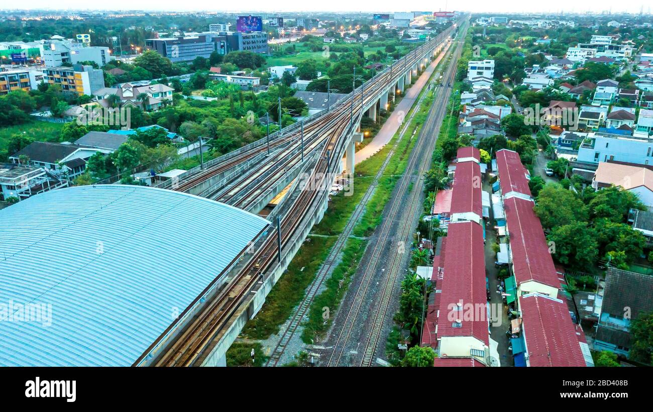 Aerial view of electric train in Morning time Stock Photo - Alamy