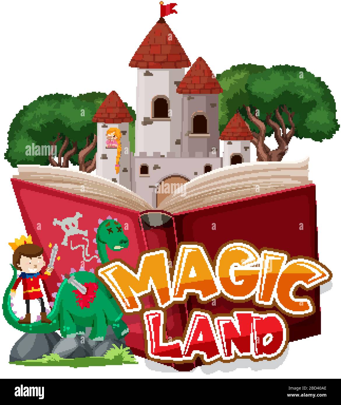 Font design for word magic land with dragon and prince illustration ...