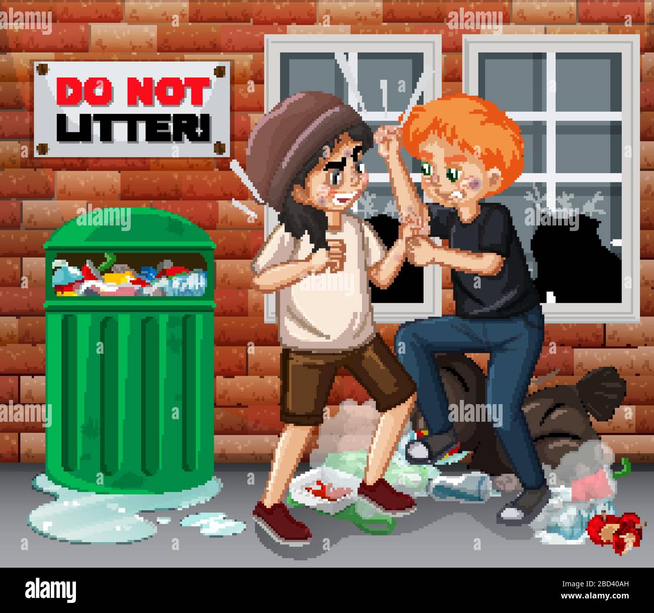 Domestic violence scene with people fighting on the street illustration ...