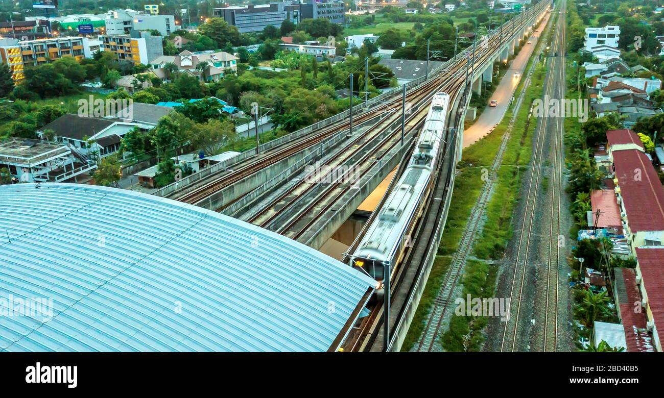 Aerial view of electric train in Morning time Stock Photo - Alamy