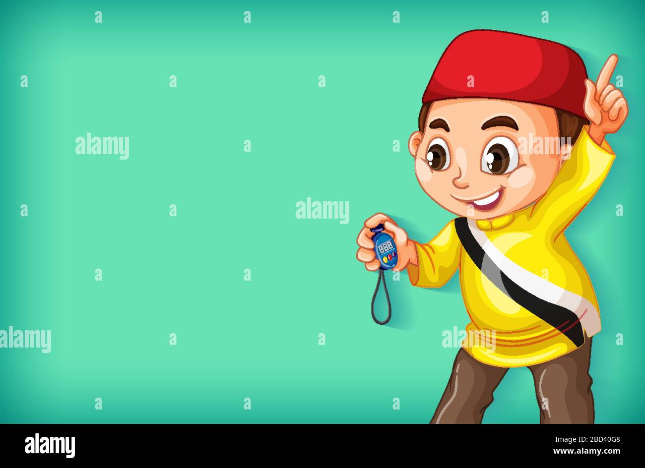 Background template design with plain color wall and happy boy ...