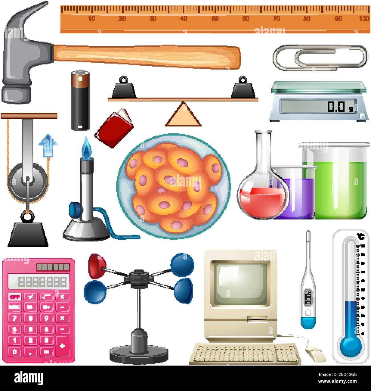 Set of science equipments on white background illustration Stock Vector ...