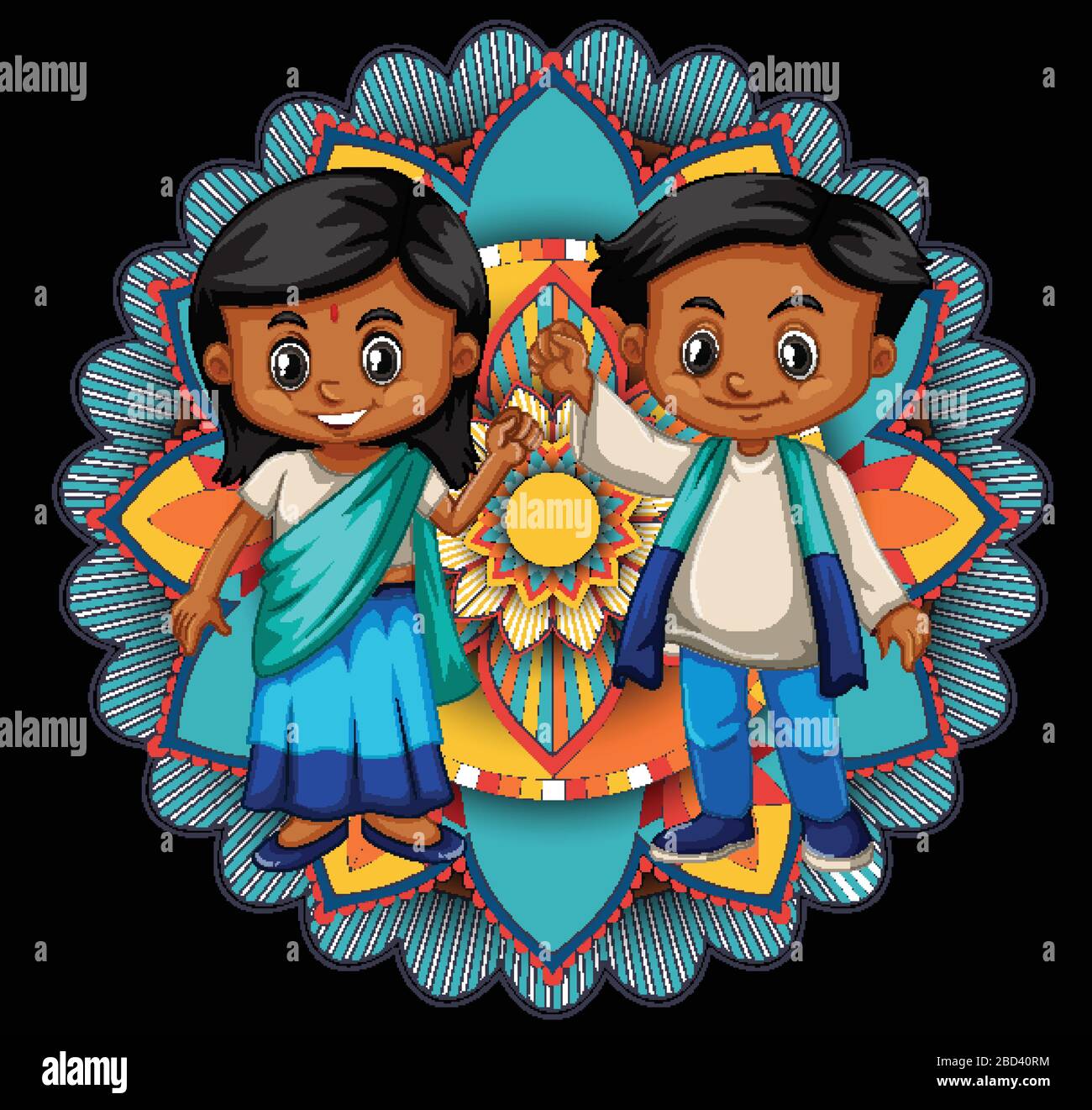 Background design with happy kids and mandala patterns illustration ...