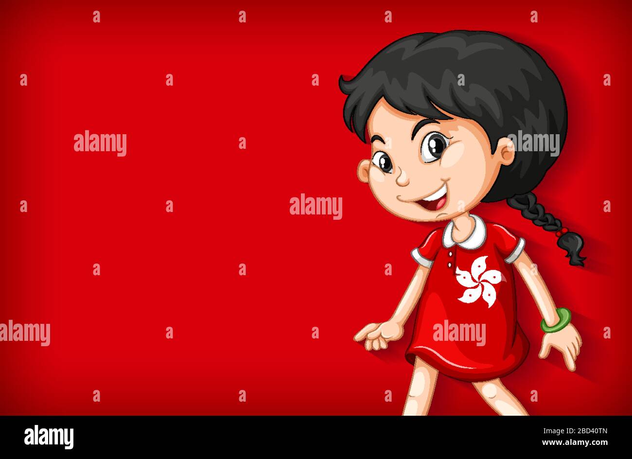 Background template with plain color wall and happy girl illustration ...
