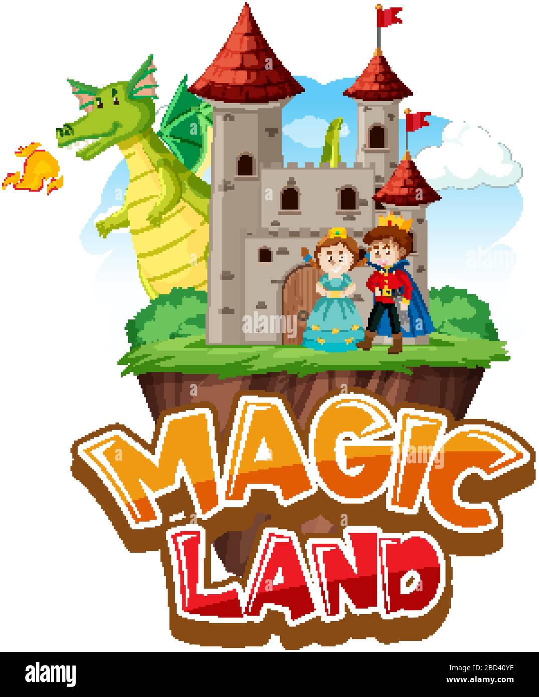 Font design for word magic land with dragon and princess illustration ...