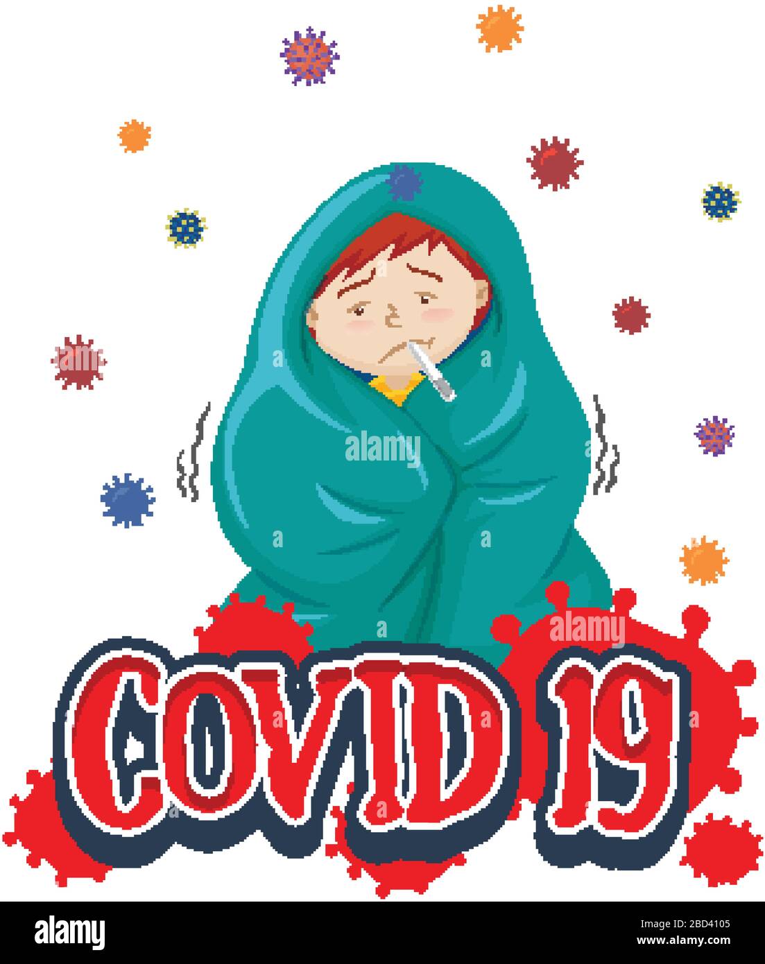 Poster design for coronavirus theme with sick boy illustration Stock ...