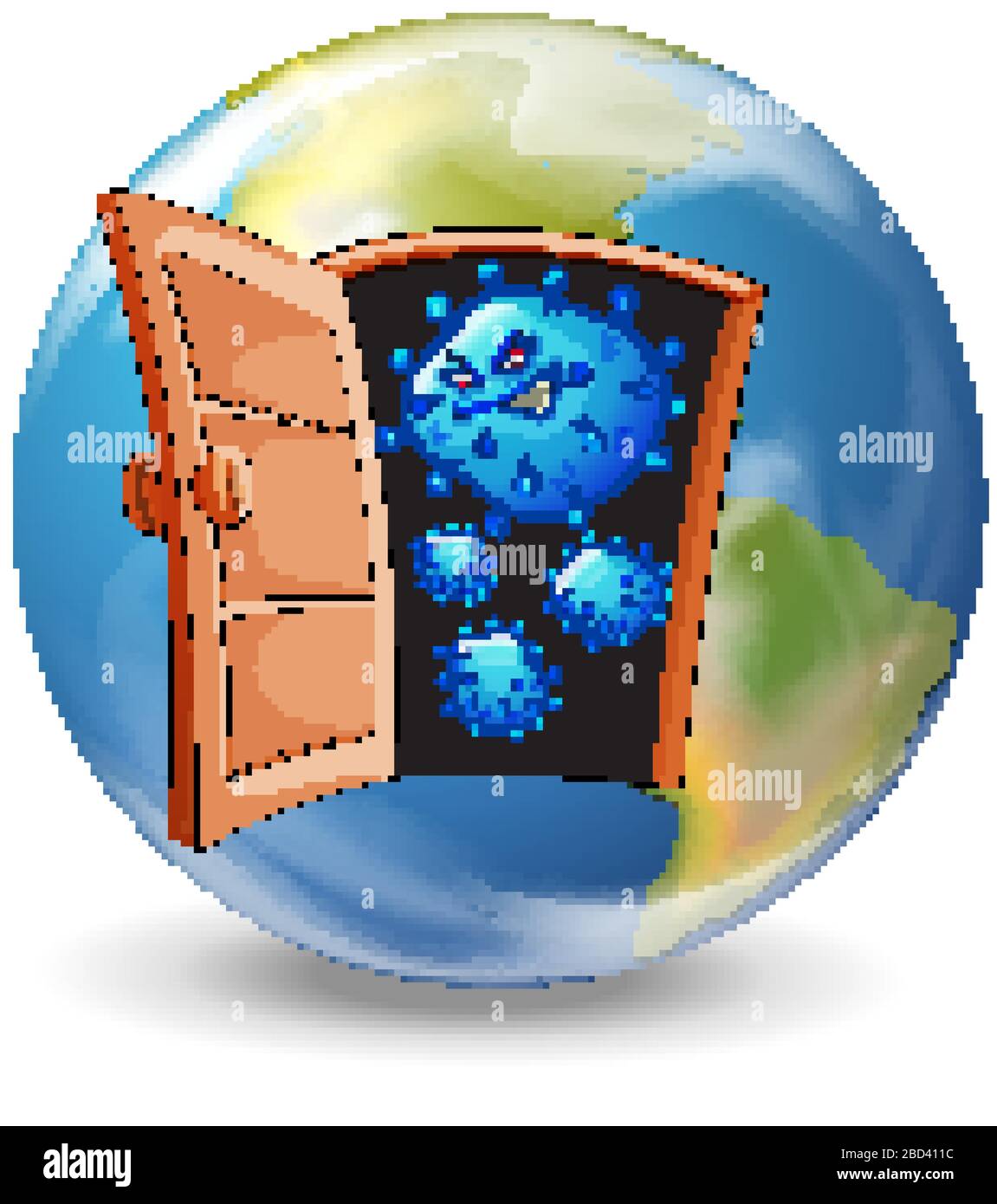 Poster design for coronavirus theme with virus cells on earth ...