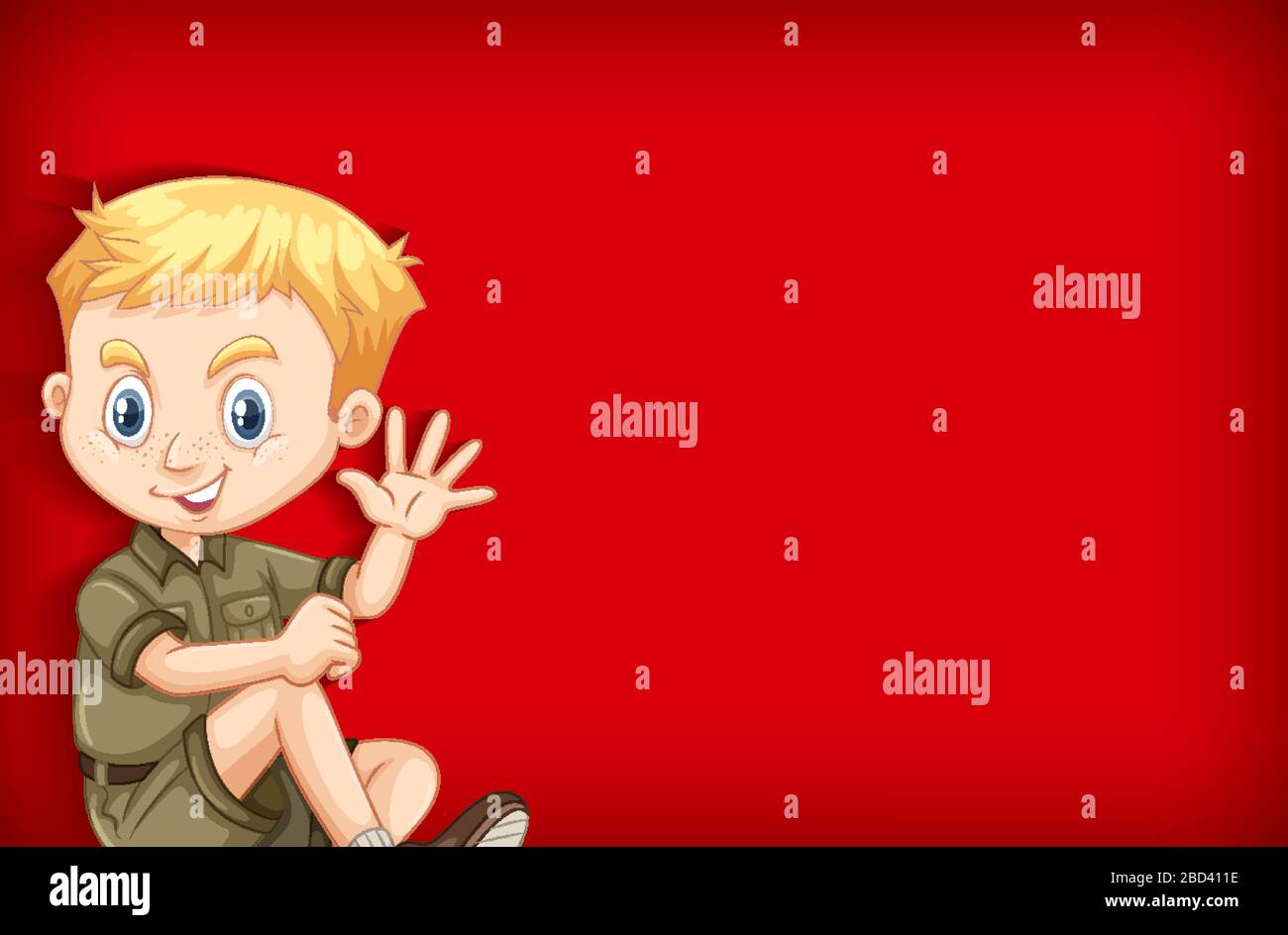 Background template with plain color wall and happy boy illustration ...
