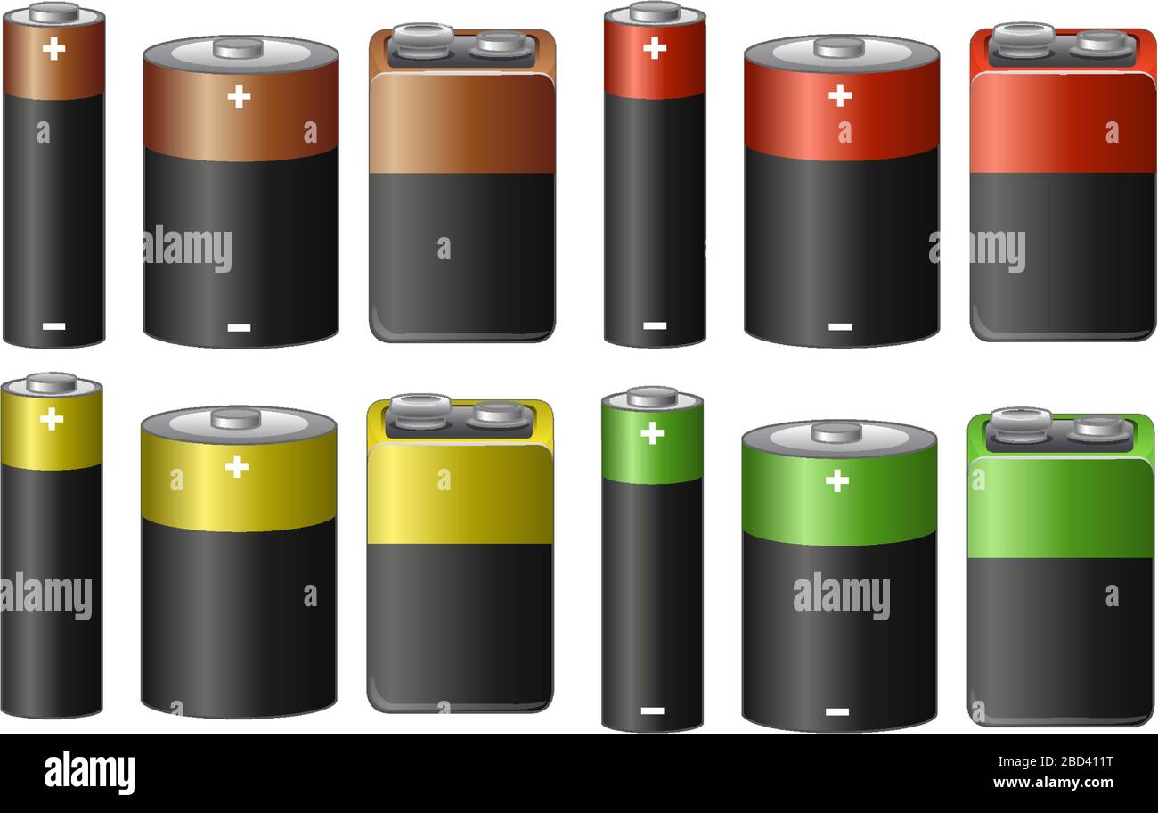 Set of batteries in many sizes and color illustration Stock Vector ...
