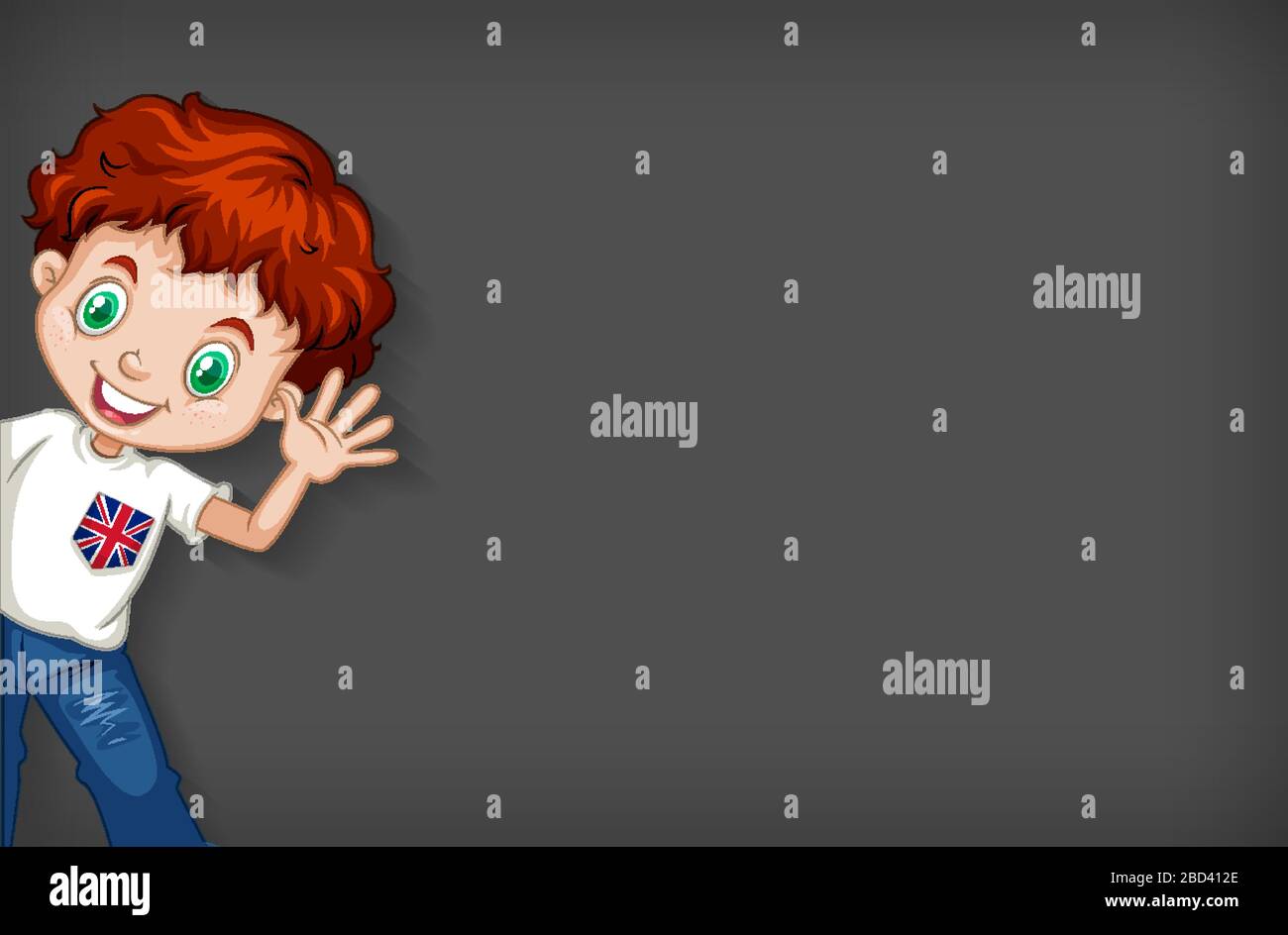 Background template with plain color wall and happy boy illustration ...