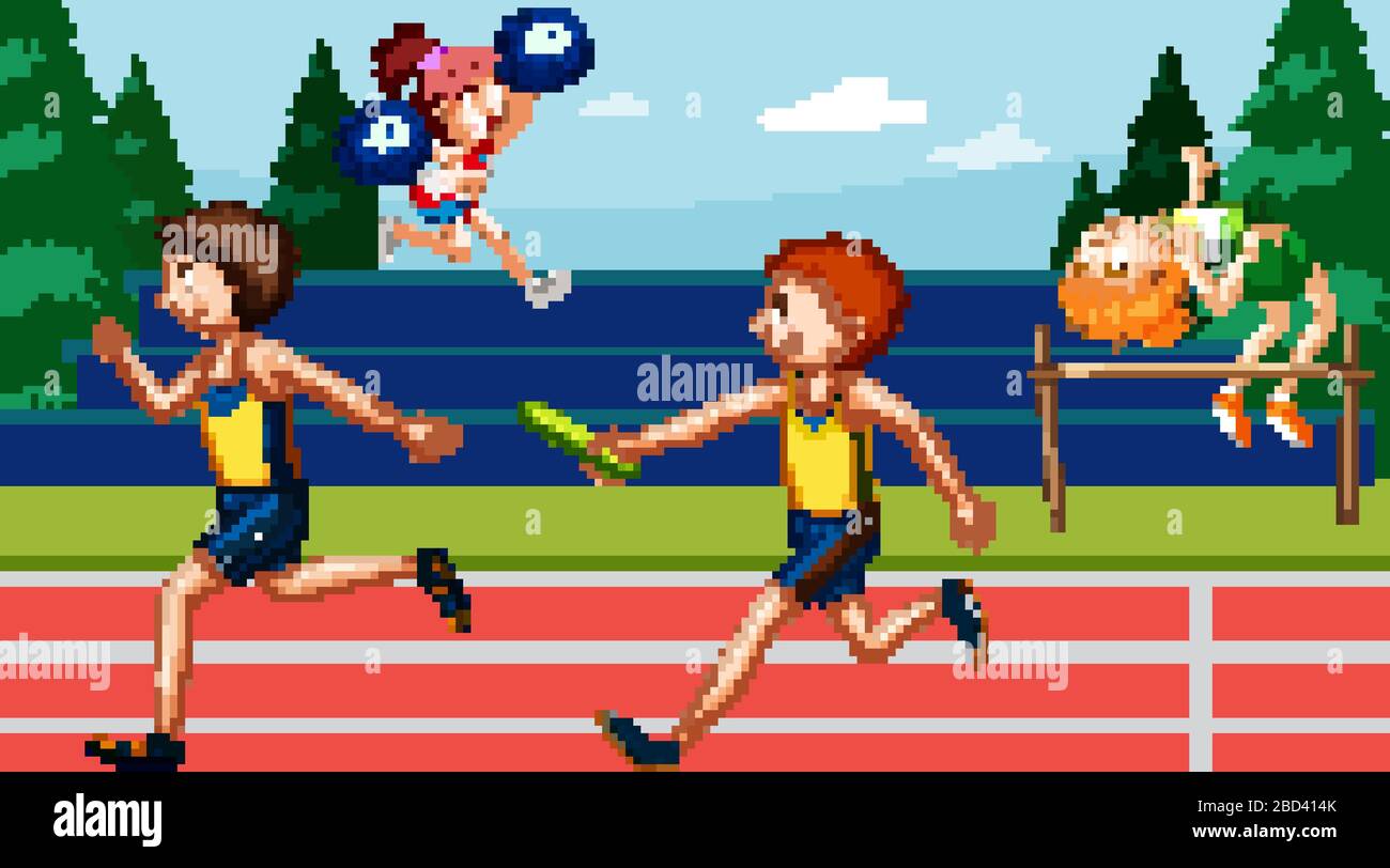 Scene with people doing track and field sports illustration Stock ...