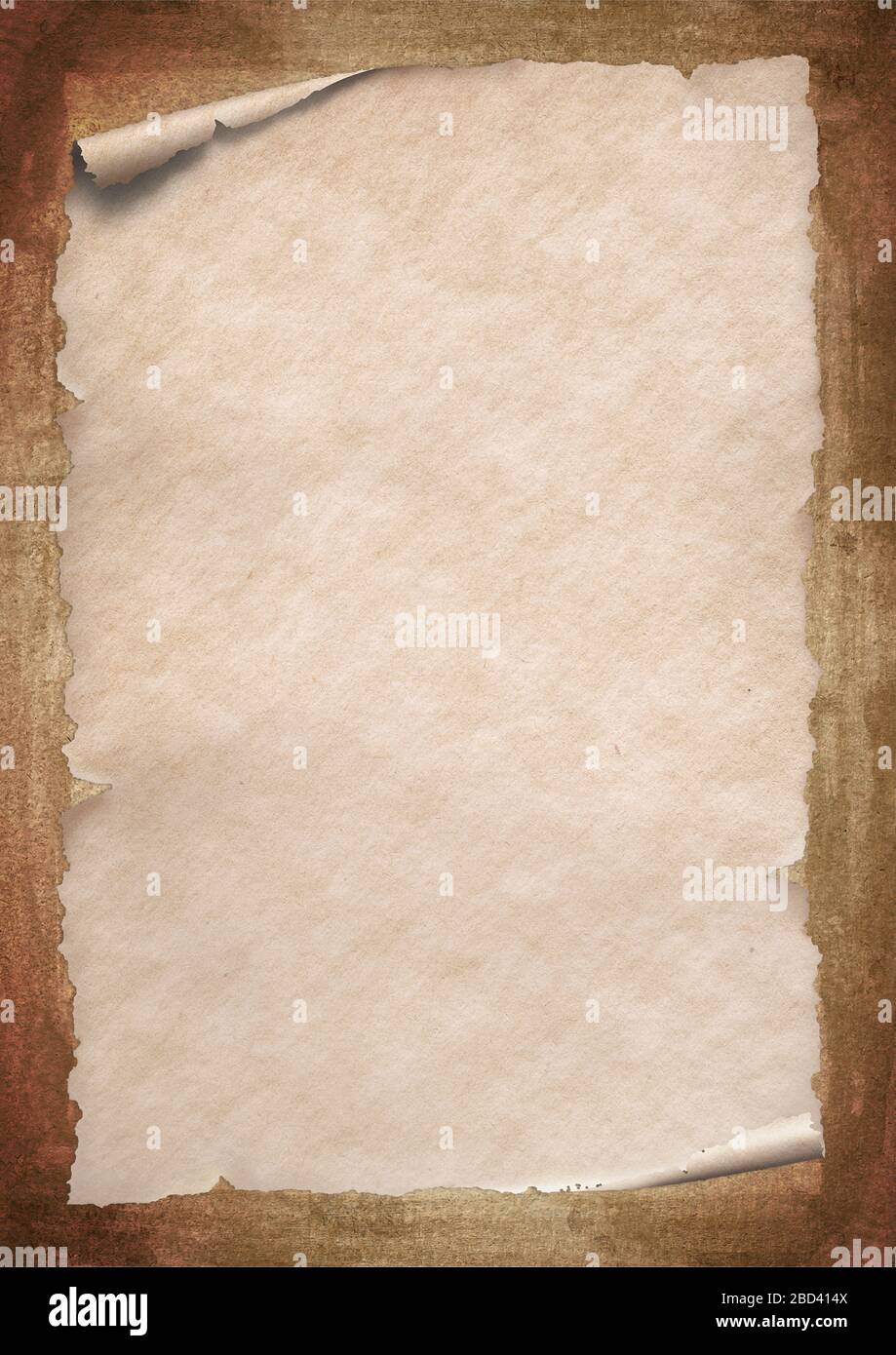 The old vintage beige paper with corner roll up on grungy brown ...