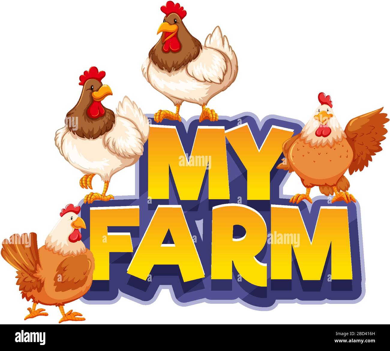 Font design for word my farm with many chickens illustration Stock ...