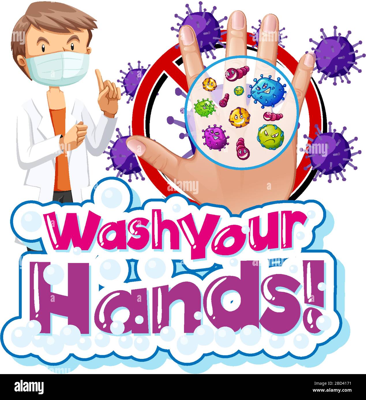 Coronavirus theme poster design with word wash your hands illustration ...
