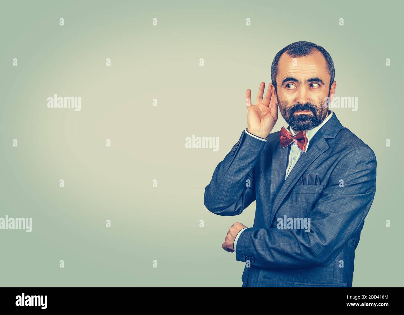 curious man listening to conversation news eavesdropping isolated on ...