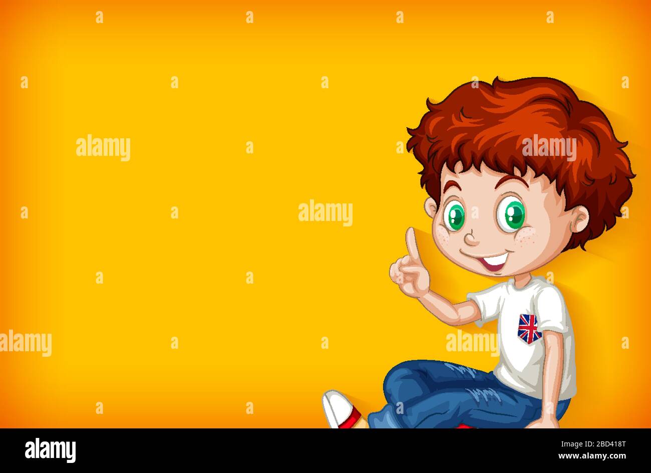 Background template with plain color wall and happy boy illustration ...