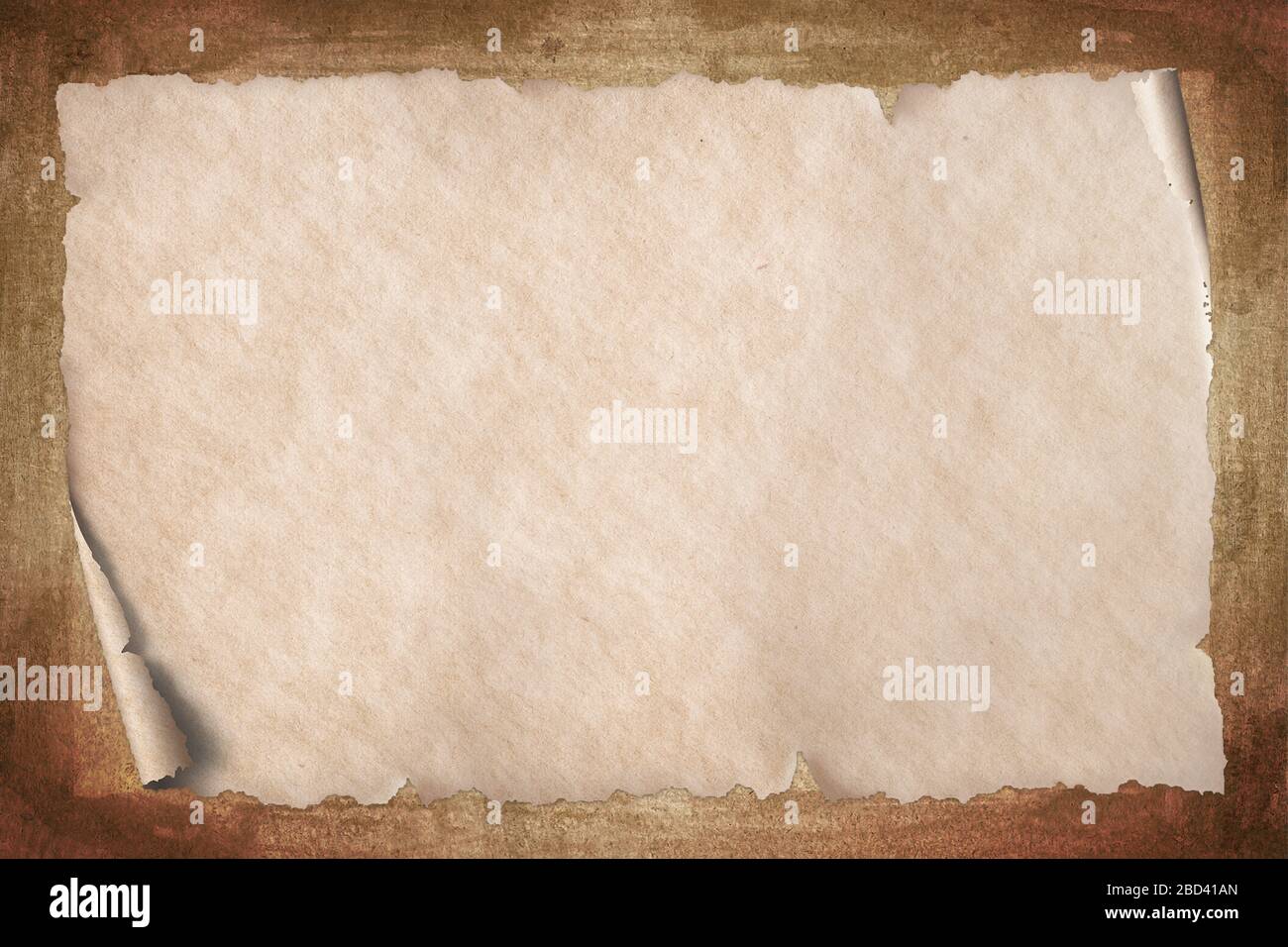 The vintage old beige paper with corner roll up on grungy brown ...