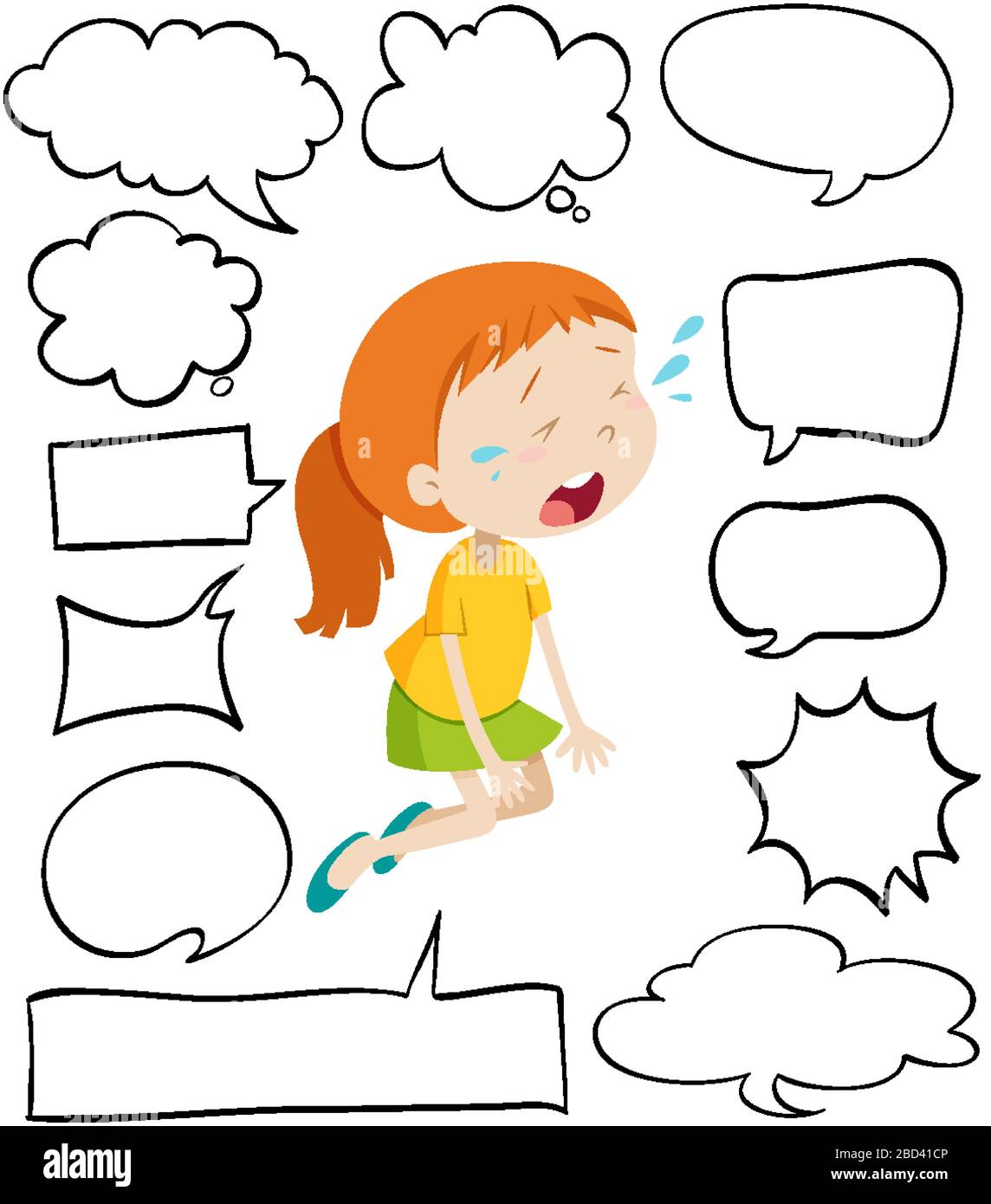 Different shapes of speech bubbles with crying girl illustration Stock ...