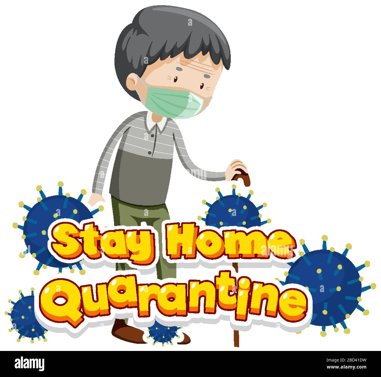 Font design for word quarantine with old man and virus cells ...