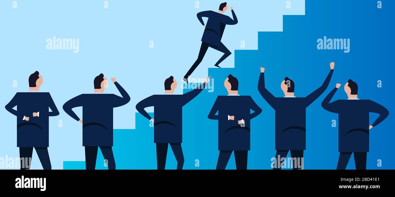 Step staircase to success. Group of businessman coworker employee in ...