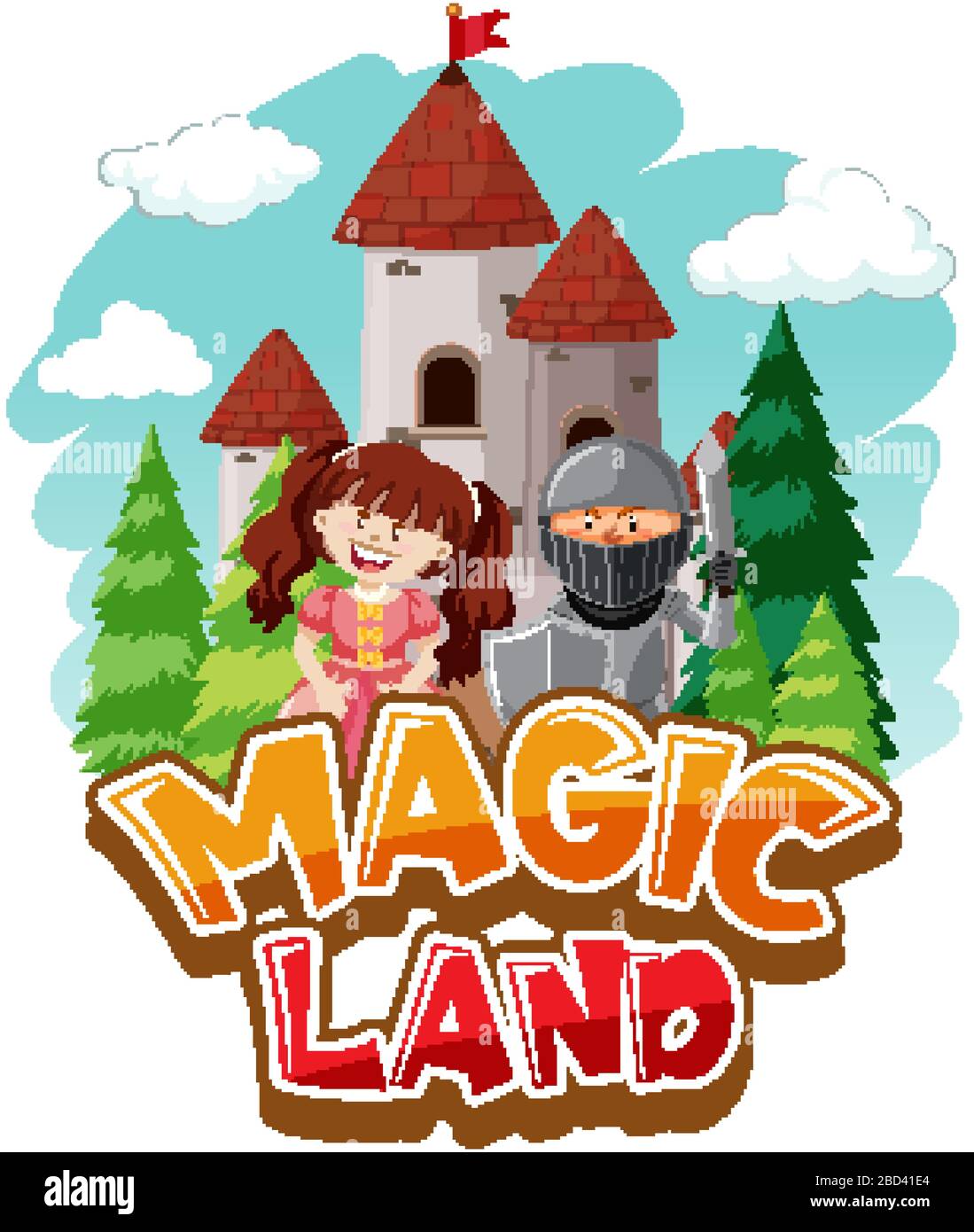 Font design for word magic land with princess and knight illustration ...