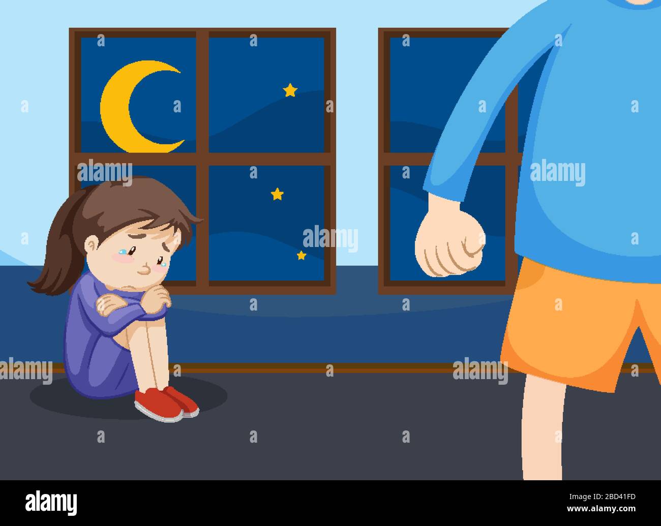 Scene with man and girl crying at home illustration Stock Vector Image ...