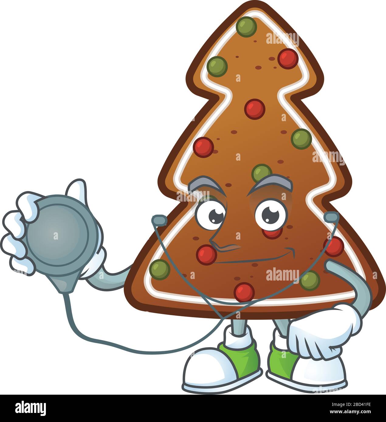 A dedicated Doctor gingerbread tree Cartoon character with stethoscope ...