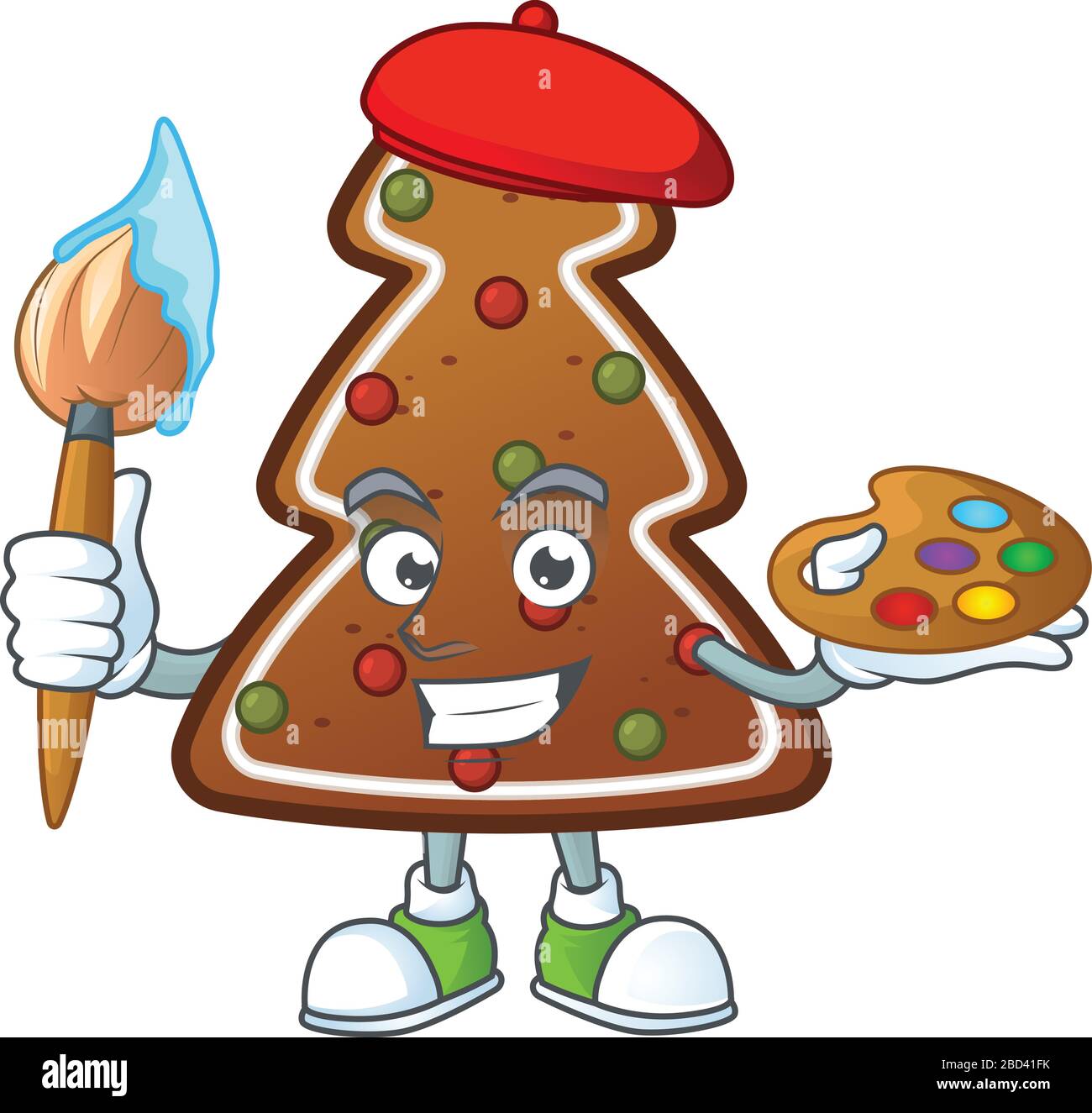 Artistic Artist of gingerbread tree cartoon character painting with a ...
