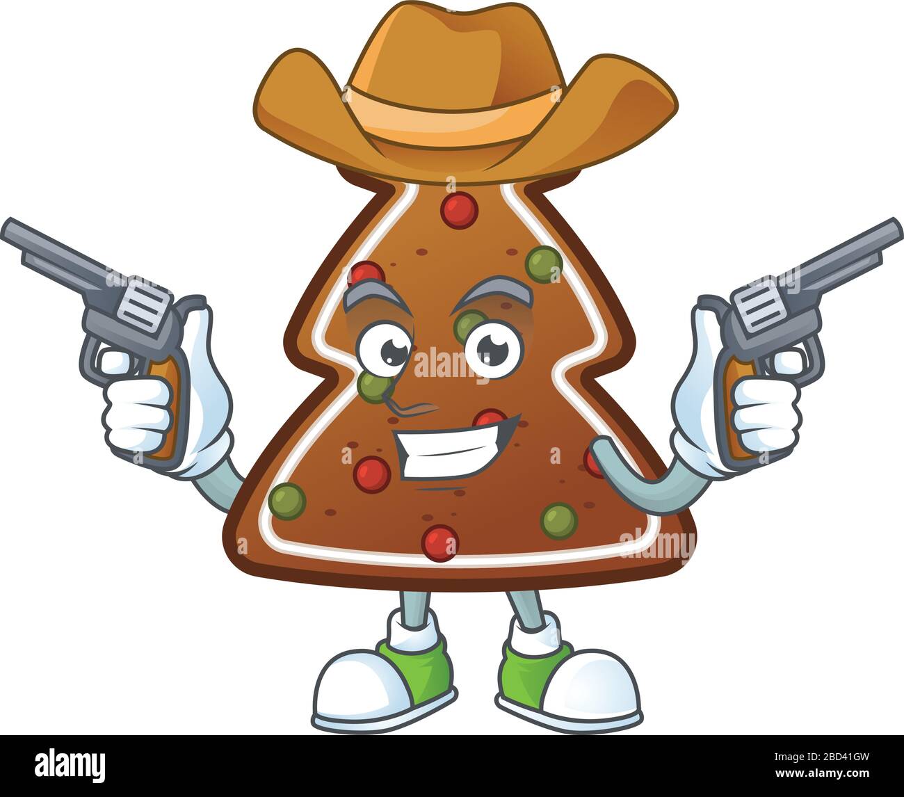 A cowboy cartoon character of gingerbread tree holding guns Stock ...