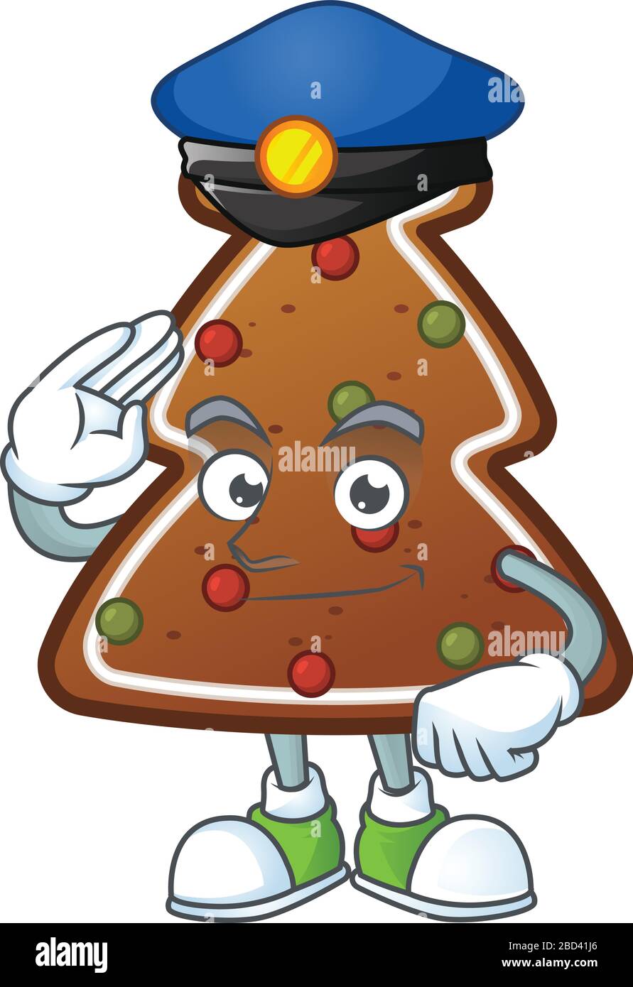 A dedicated Police officer of gingerbread tree mascot design style ...