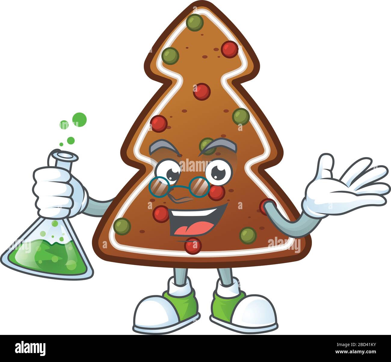 Gingerbread tree genius Professor Cartoon character holding glass tube ...