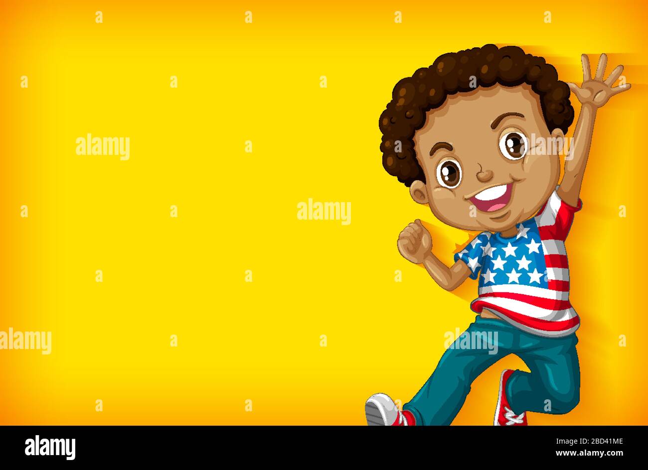 Background template with plain color wall and happy boy illustration ...