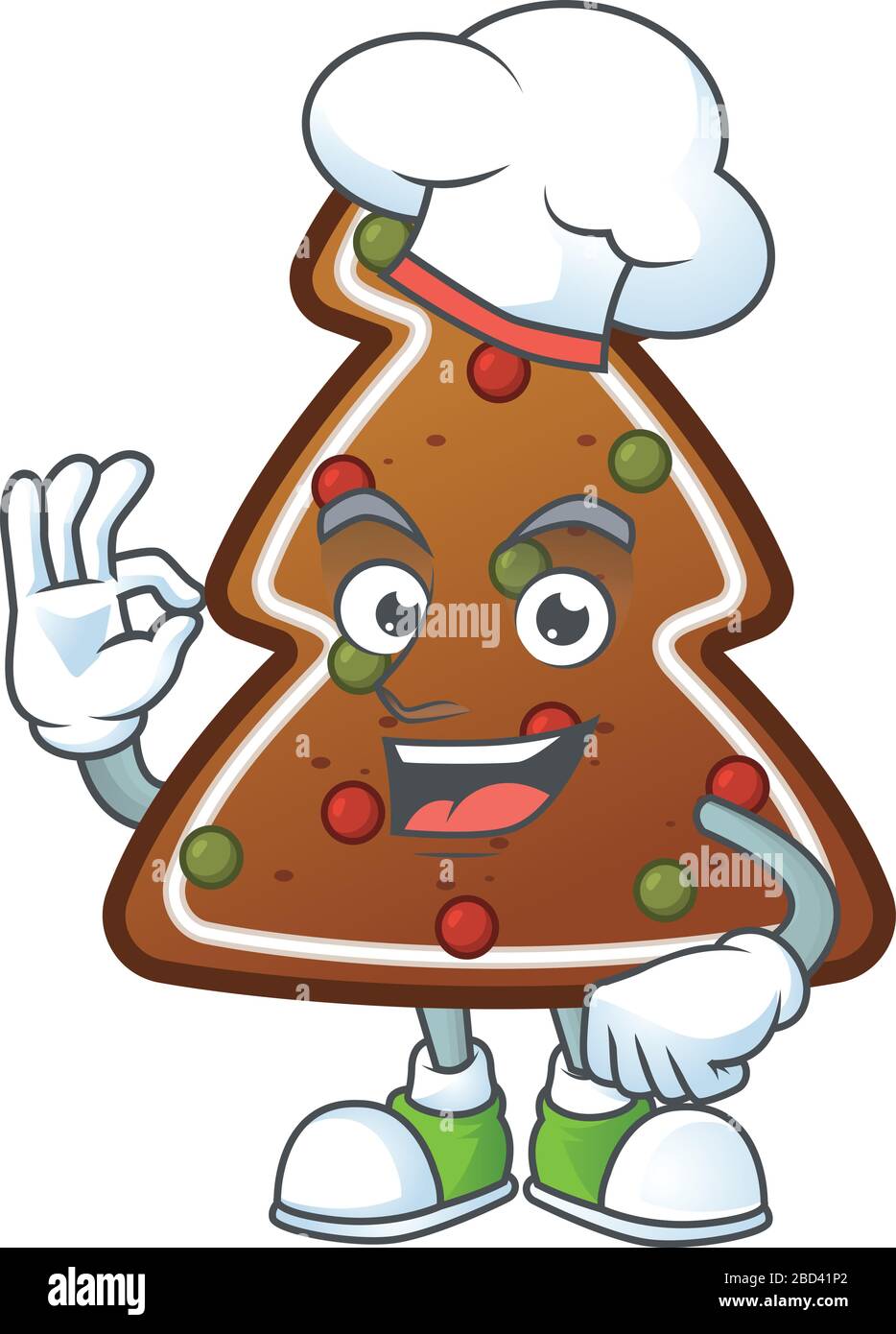 Gingerbread tree cartoon design style proudly wearing white chef hat ...