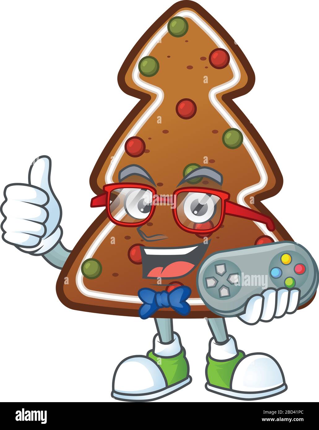 Gingerbread tree talented gamer mascot design play game with controller ...
