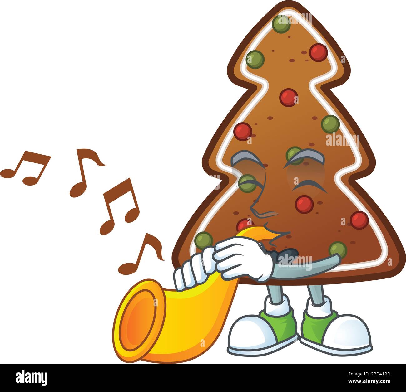 A brilliant musician of gingerbread tree cartoon character playing a ...