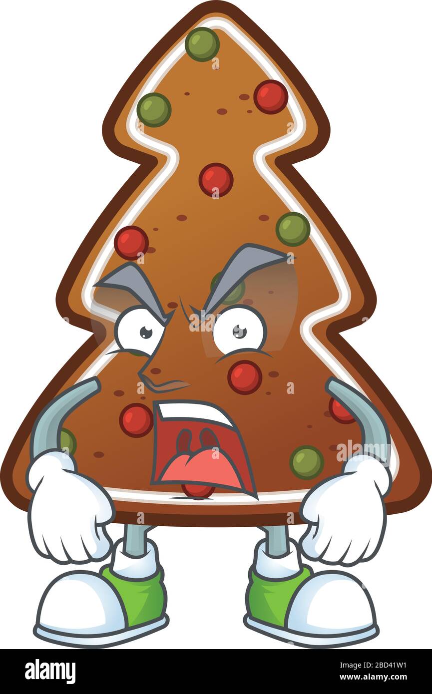 Gingerbread tree cartoon character design with mad face Stock Vector ...