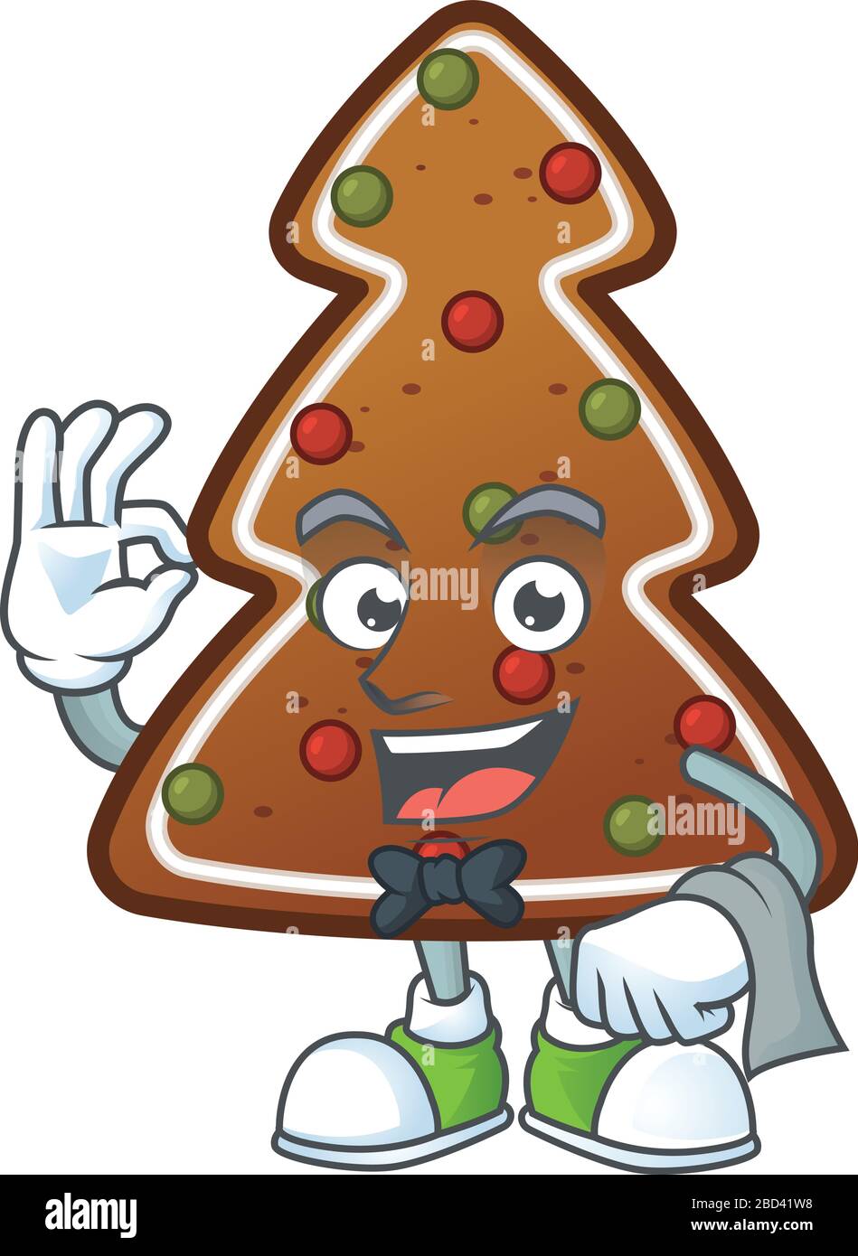 A gingerbread tree waiter cartoon character ready to serve Stock Vector ...