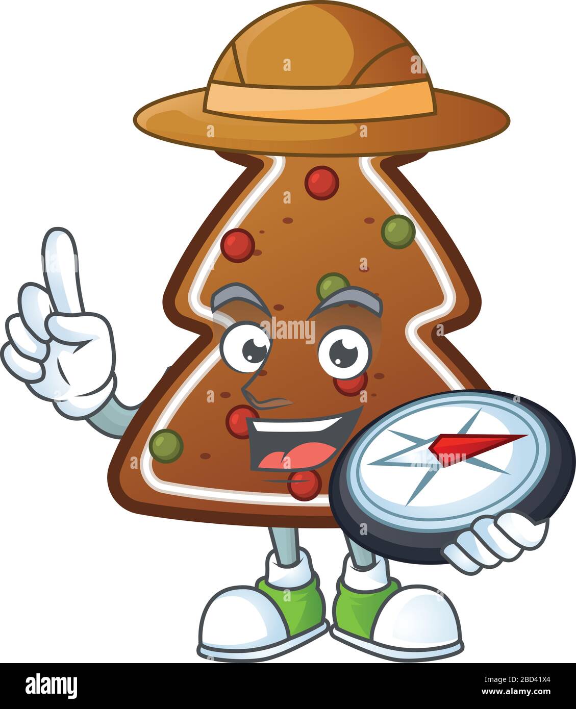 World explorer gingerbread tree cartoon design style using compass ...