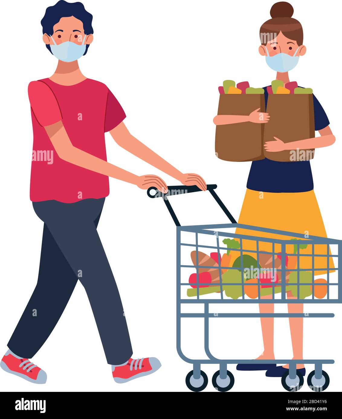 couple using face masks in supermarket Stock Vector Image & Art - Alamy