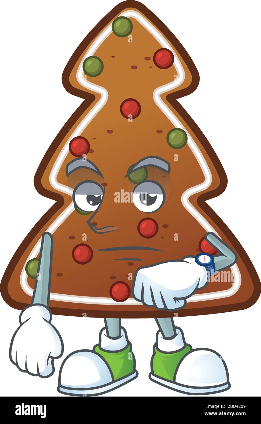 Gingerbread tree with waiting gesture cartoon mascot design concept ...