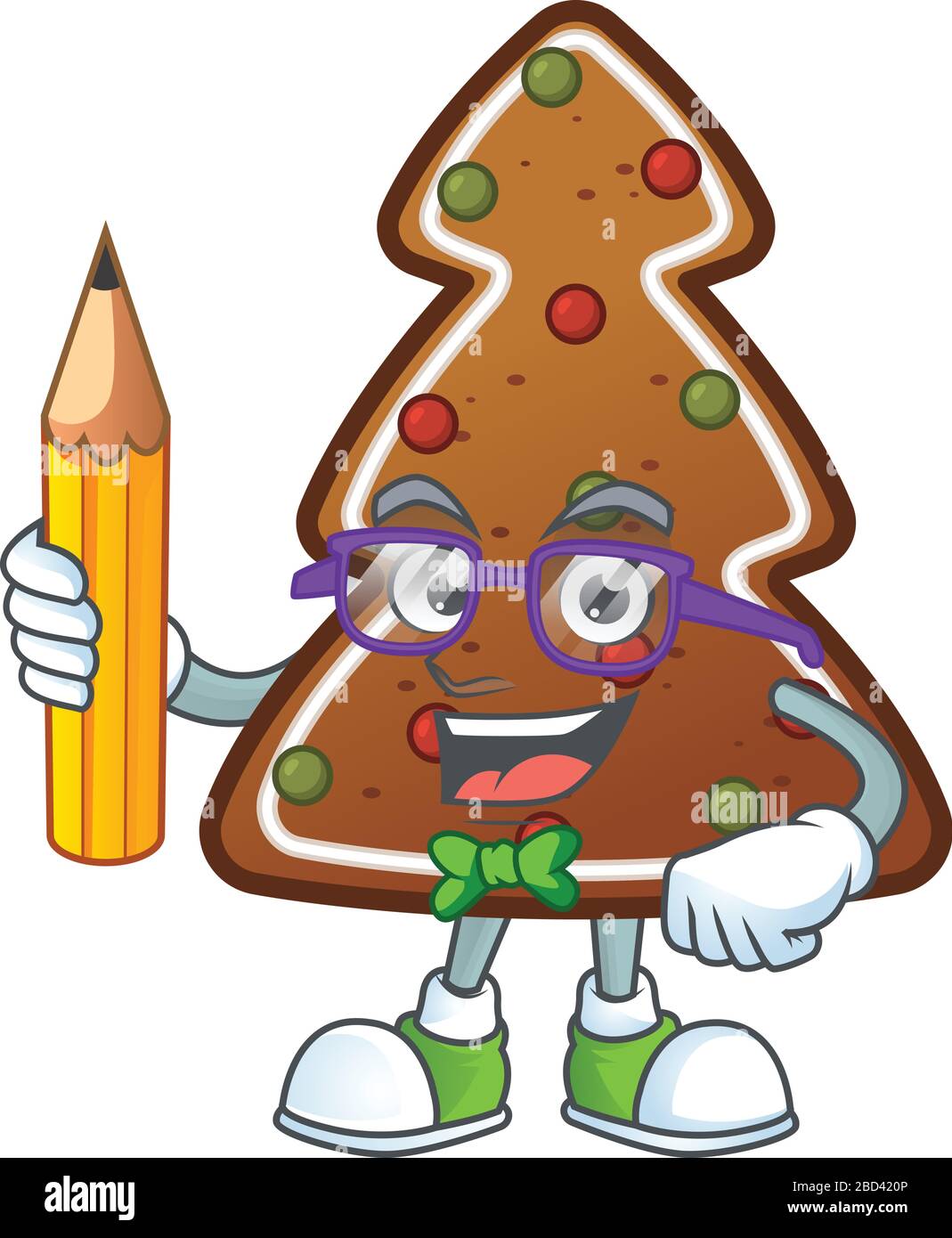 Gingerbread tree student cartoon character studying with pencil Stock ...