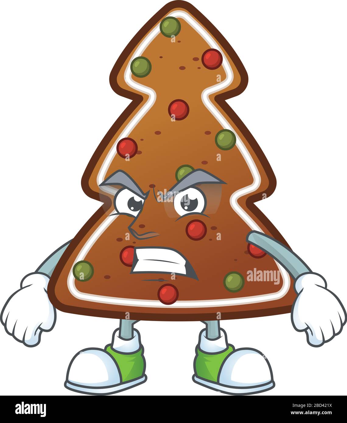 Mascot design style of gingerbread tree with angry face Stock Vector ...