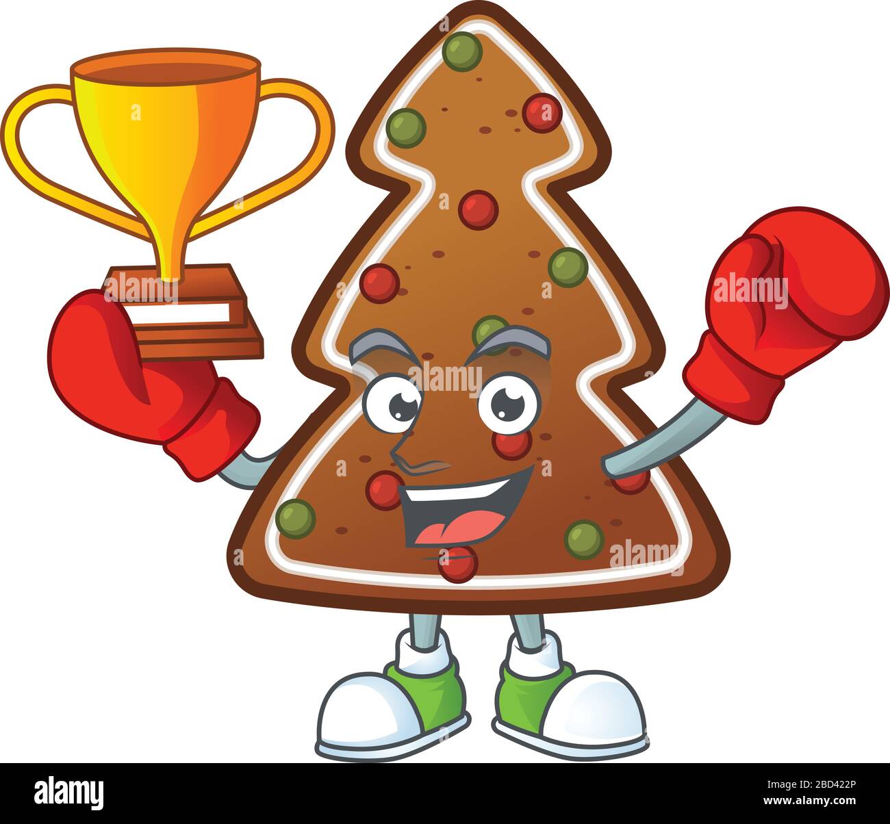 Proudly face of boxing winner gingerbread tree presented in cartoon ...