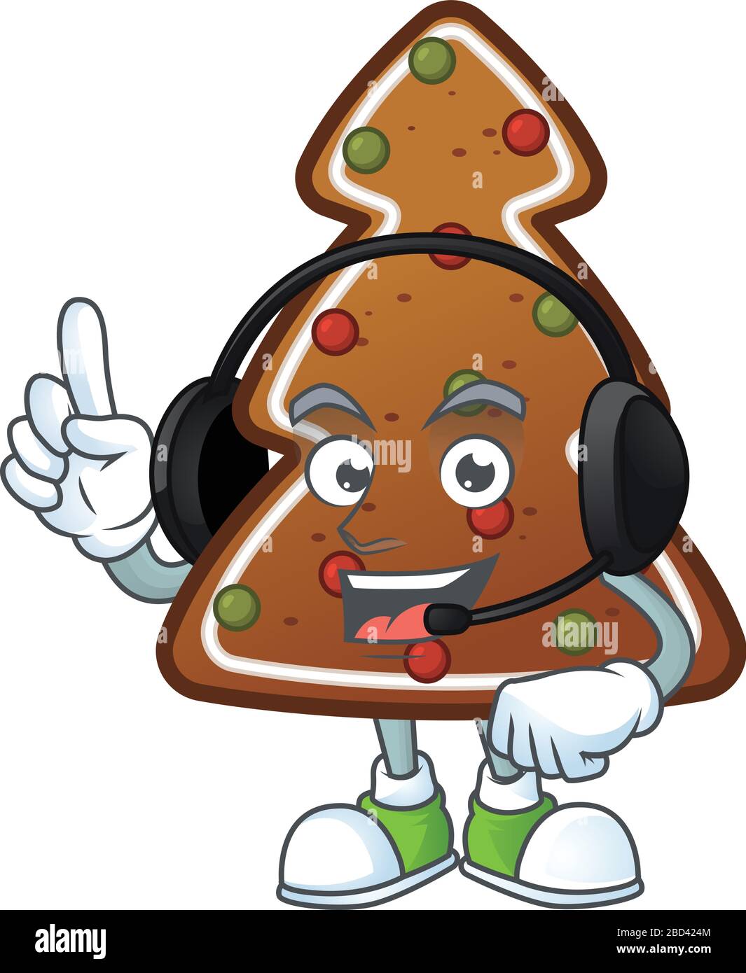 Gingerbread tree cartoon character style speaking on headphone Stock ...