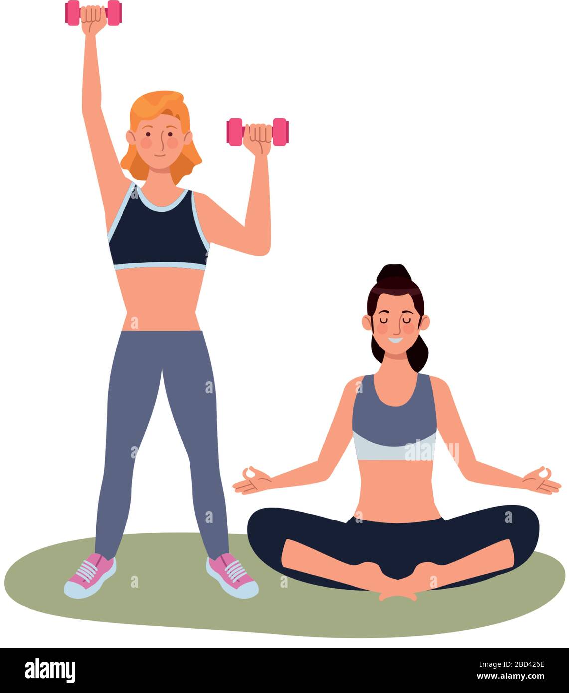 young girls athletes practicing exercise characters Stock Vector Image ...